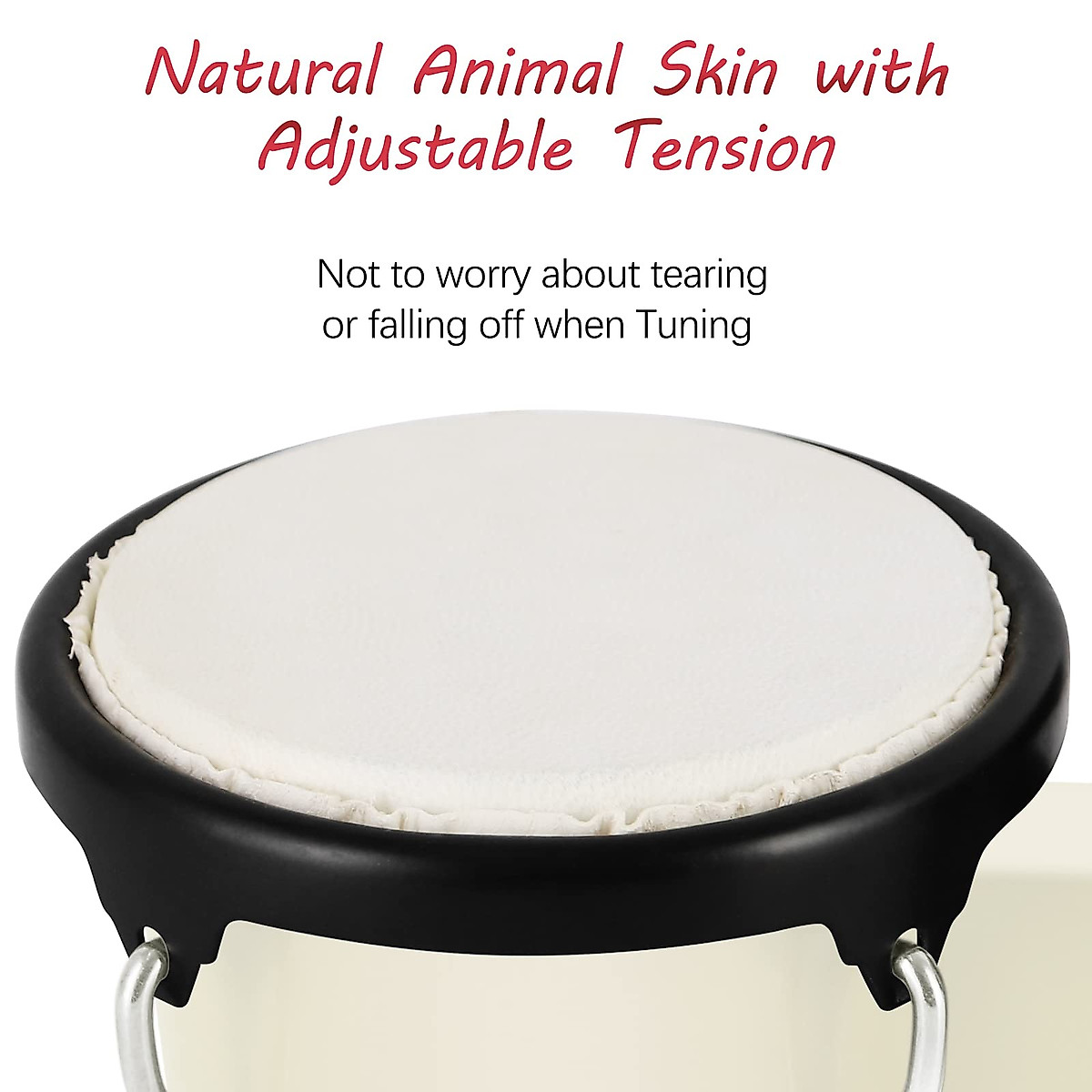 VANPHY Bongo Drum 4'' and 5'' Set for Adults Beginners Tunable Natural Skin Bongos Percussion Instruments With Tuning Wrench and Gift Box (White)