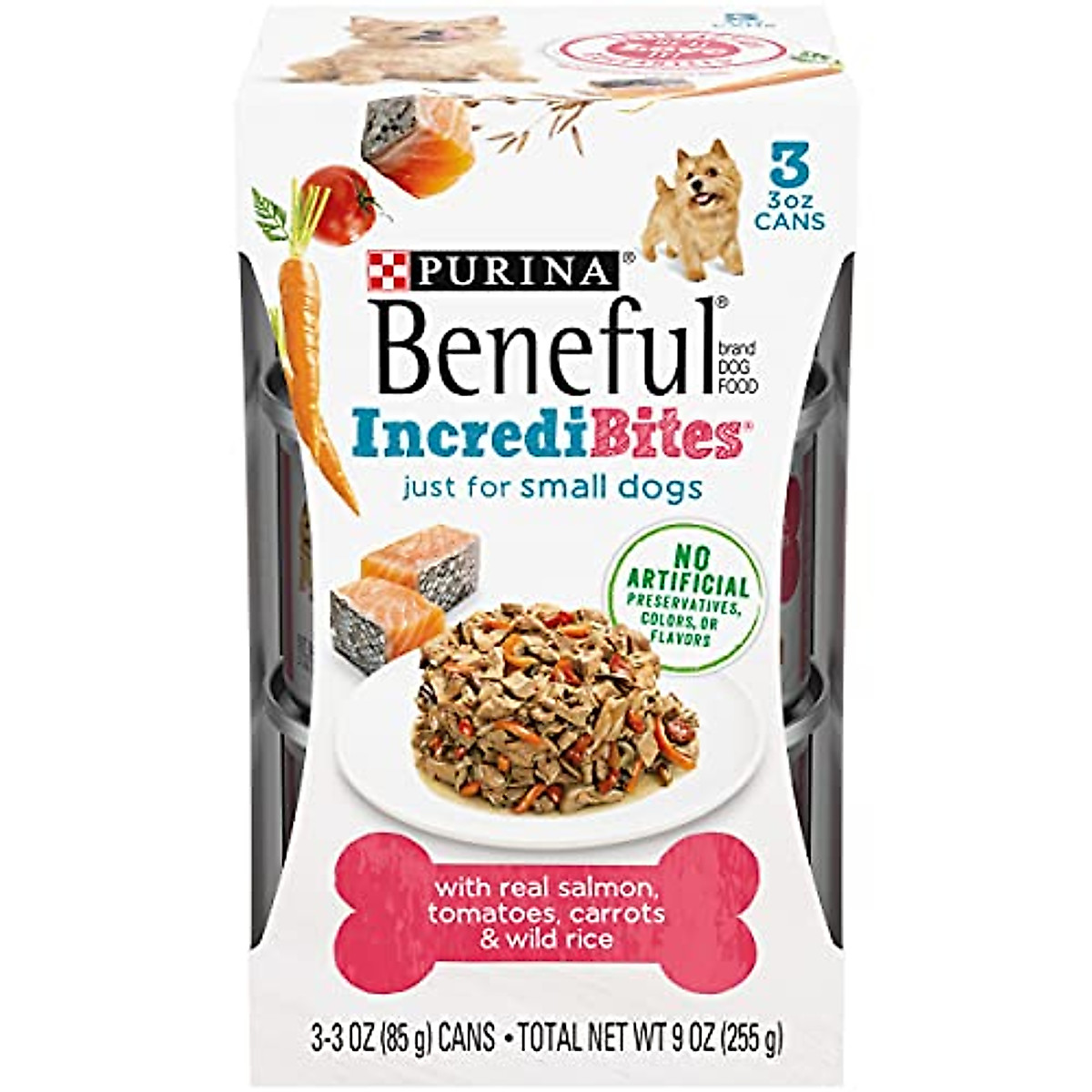 Purina Beneful Small Breed Wet Dog Food With Gravy, IncrediBites with Real Salmon - 3 oz. Cans 3 Count (Pack of 8)