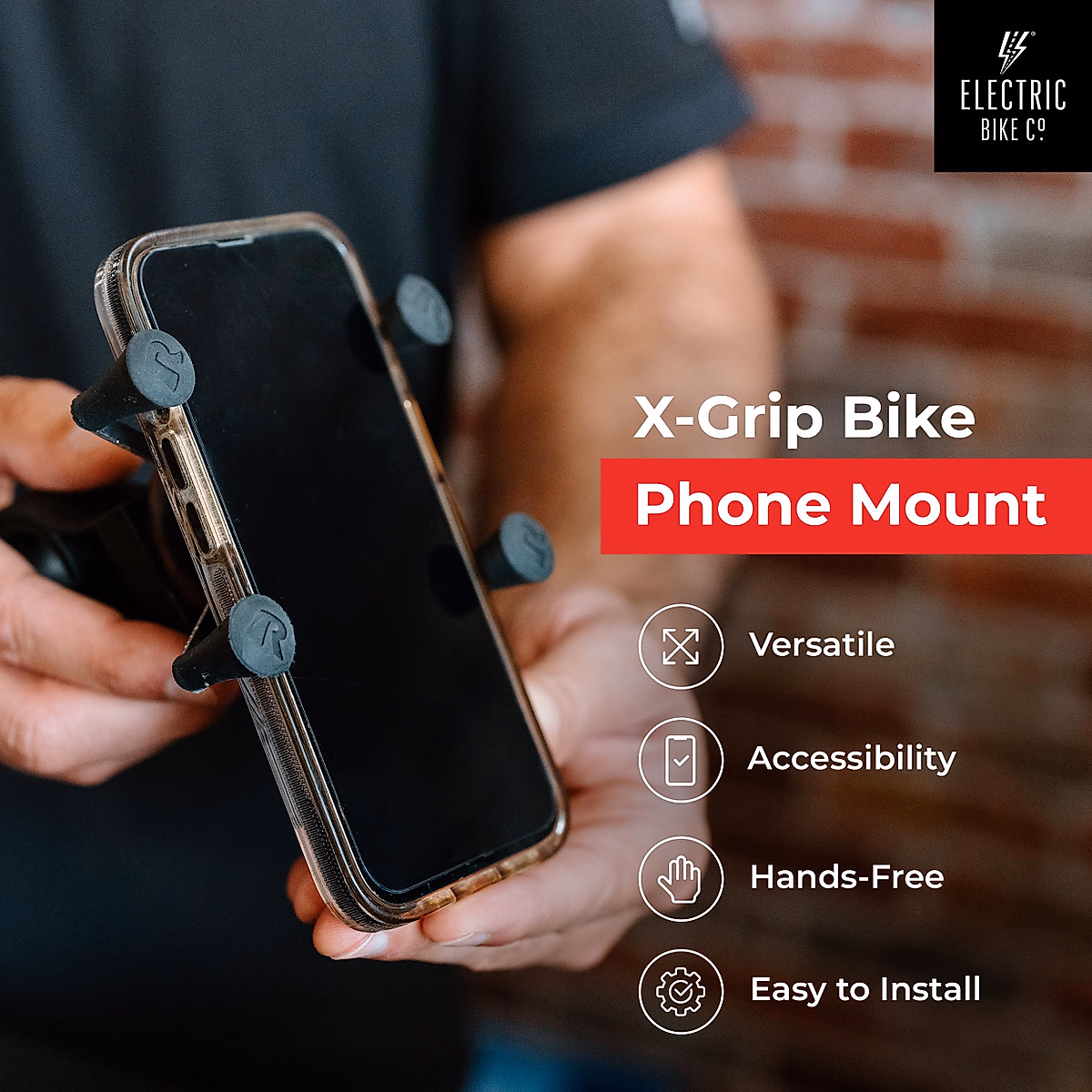 Electric Bike CO. X-Grip Bike Cell Phone Mount Holder Stand for Bicycle Handlebar, Smartphone Cycling E-Bike Accessories