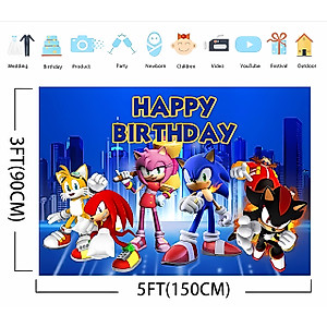 60x40 Inches Birthday Backdrop for Party, Soni Birthday Decoration Banner with Good Wrinkle Resistance, Birthday Party Supplies as Photography Background, 5X3 ft for Kids, Boys, Girls (Blue 4)