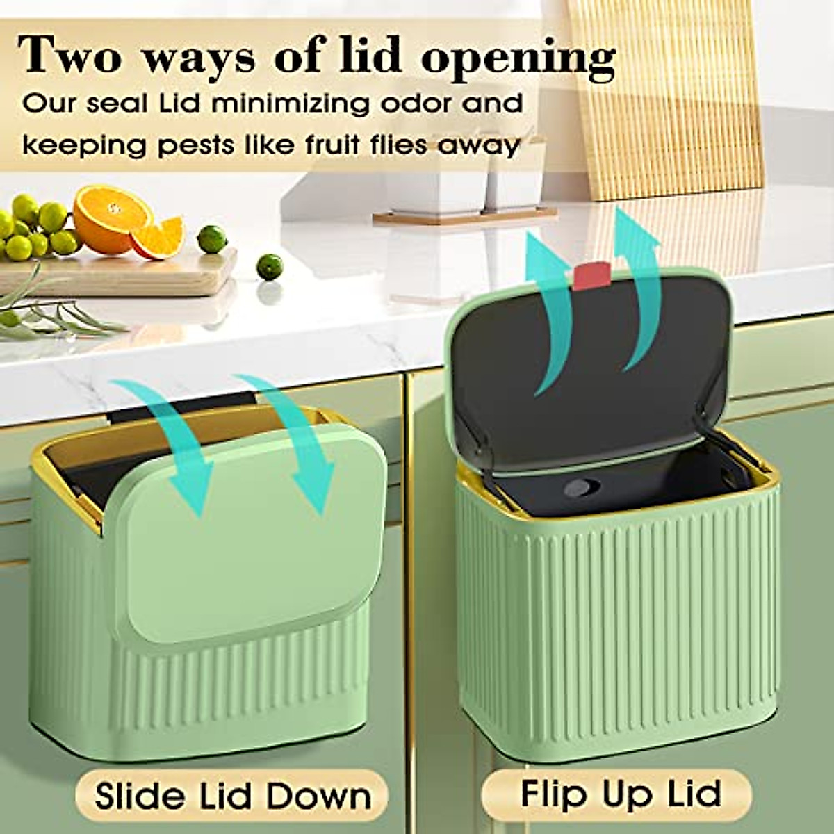 Kitchen Small Trash Can with Lid, GloDeals Compost Bin Countertop, Wall-Mounted Under Sink Hanging Trash Bin for Kitchen, Bathroom, Cabinet Trash Can (1.05 Gallon, 4L Vintage Green)