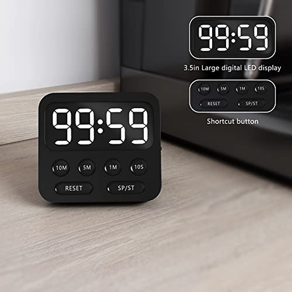 Timer,Kitchen Timer,Classroom Timer for Kids,Magnetic Digital Stopwatch Clock Countdown Countup Timer with Large LED Display Volume Adjustable for Cooking,Exercise, Baking, Desk
