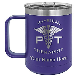 LaserGram 15oz Vacuum Insulated Coffee Mug, PT Physical Therapist, Personalized Engraving Included (Dark Purple)