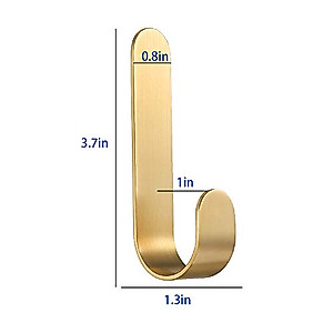 Picowe 4 Pack Brass Hooks, L-Shaped Towel Robe Hook on Wall Door, Self-Adhesive Holders for Hanging Coat Hat for Kitchen Bathroom Bedroom, for Door Wall Decoration, 0.8 x 3.7inch