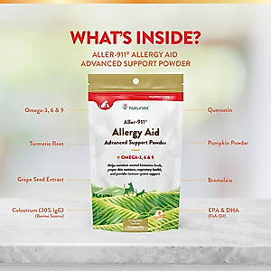 NaturVet Aller-911 Advanced Allergy Aid Formula Powder Plus Antioxidants for Dogs and Cats, 9 oz Powder, Made in The USA
