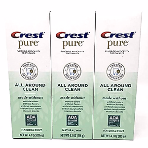 Crest Pure All Around Clean Fluoride Anticavity Toothpaste, Made Without Artificial Colors, Flavors, or Sweeteners - Natural Mint 4.1 oz (Pack of 3)