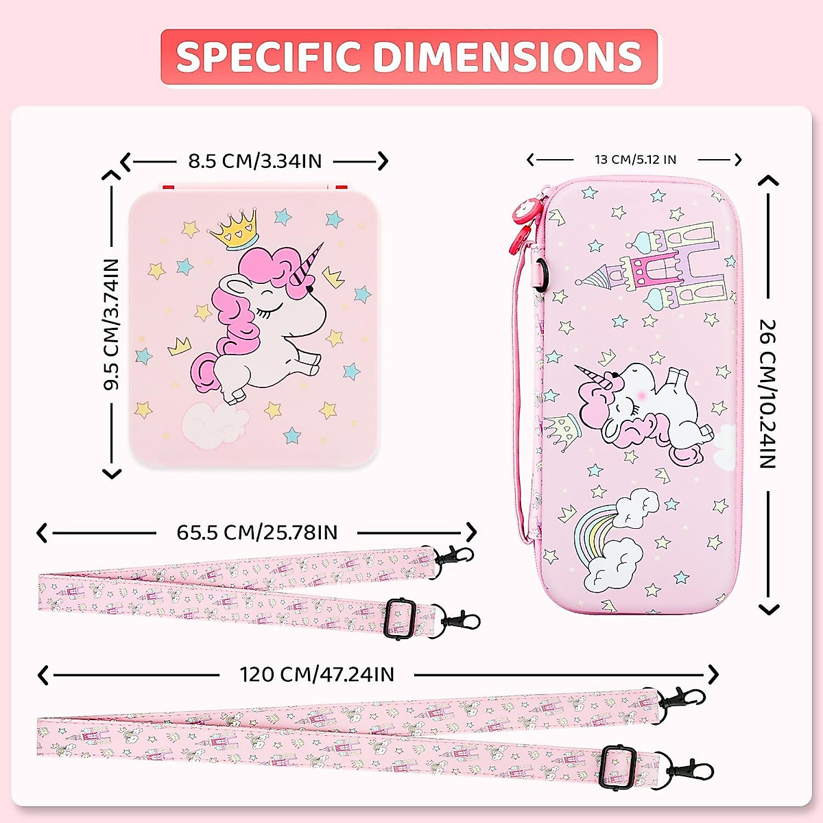 RHOTALL Case Compatible with Nintendo Switch & Switch OLED, Carrying Case with Game Case, Shoulder Strap, Cute Protective Hard Portable Travel Shell Pouch for Switch Accessories (for Pink)