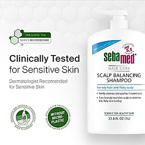 SEBAMED Scalp Balancing Shampoo - Gentle Anti Dandruff Shampoo Formula for Oily Hair and Flaky Scalp 33.8 Fluid Ounces (1 Liter with Pump) Pack of 2