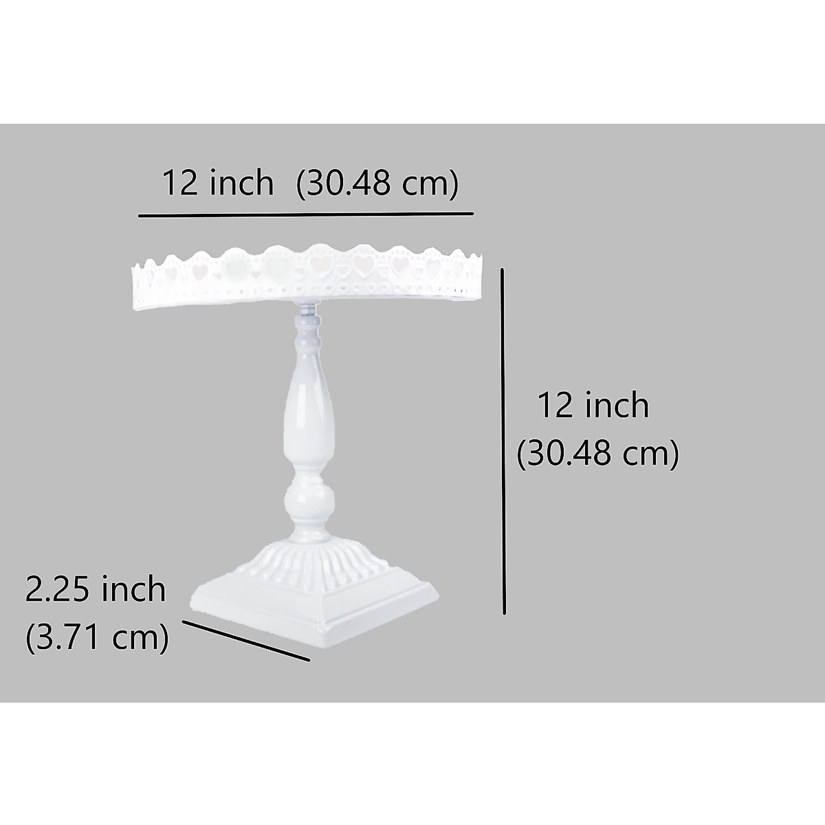 hadaaya 12 Inches White Metal Footed Cake Stand with Hearts Shape Border, Dessert Display Stand, Serving Plate, Pedestal stand for a Birthday party, Weddings, Baby Shower. Christmas Holiday Gifts