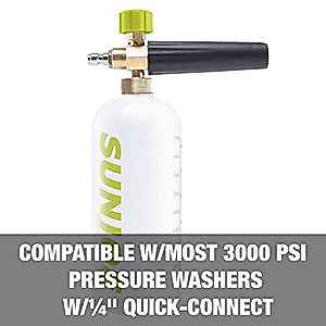 Sun Joe SPX-FC34-MXT Foam Cannon for SPX Series Electric Pressure Washers, 34 Oz, 1/4" Quick Connector, 5 Quick Connect Nozzle Tips, Fits Most Pressure Washers