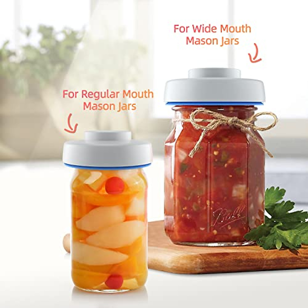 Mason Jar Vacuum Sealer, Vacuum Sealer for Jars with Accessory Hose Compatible with FoodSaver Vacuum Sealer, Wide-Mouth & Regular-Mouth Mason Jar with Manual Portable Vacuum Pump and Lid Opener
