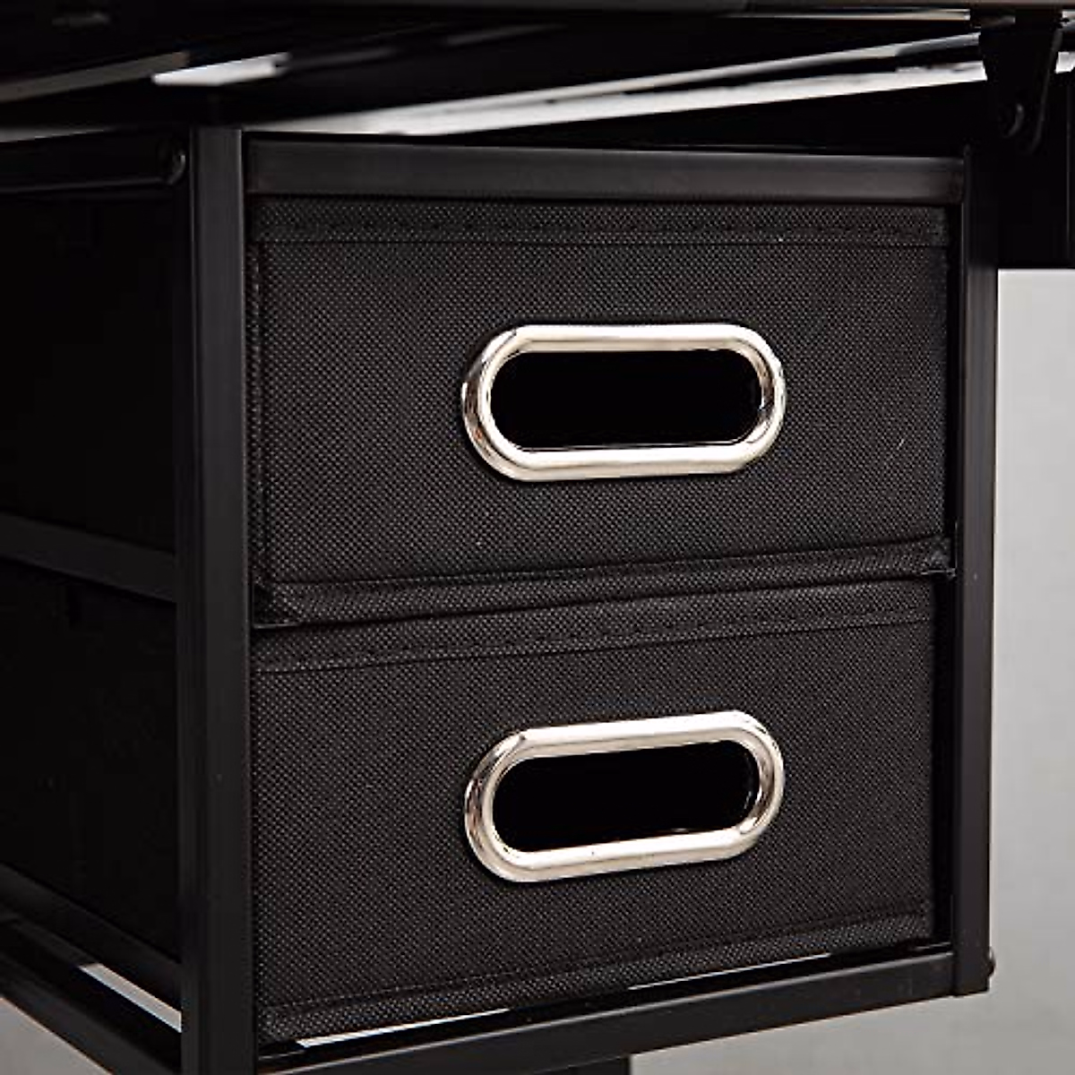 soges Glass Drafting Table, Mobile Drawing Desk with Tilted Tabletop, Art Table with 2 Storage Drawers, Painting Desk for Reading Writing Drawing, Black