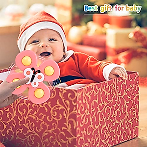 Suction Cup Spinner Toy for Baby 1 2 Year Old , 3PCS Spinner Sensory Toys for Toddlers 1 3, Cartoon Baby Fidget Spinners Toys 12 Months Kids, High Chair/Dining Table/Window/Travelling (Colorful)