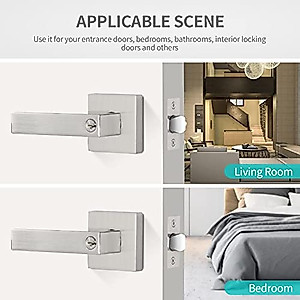 Olove Hardware 6 Pcs Entry Door Handle Lever Door Handle with Lock and Key, Heavy Duty Front Door Handle Set Satin Nickel Finish, Not Keyed Alike, Interior Lever Door Handle for Bedrooms