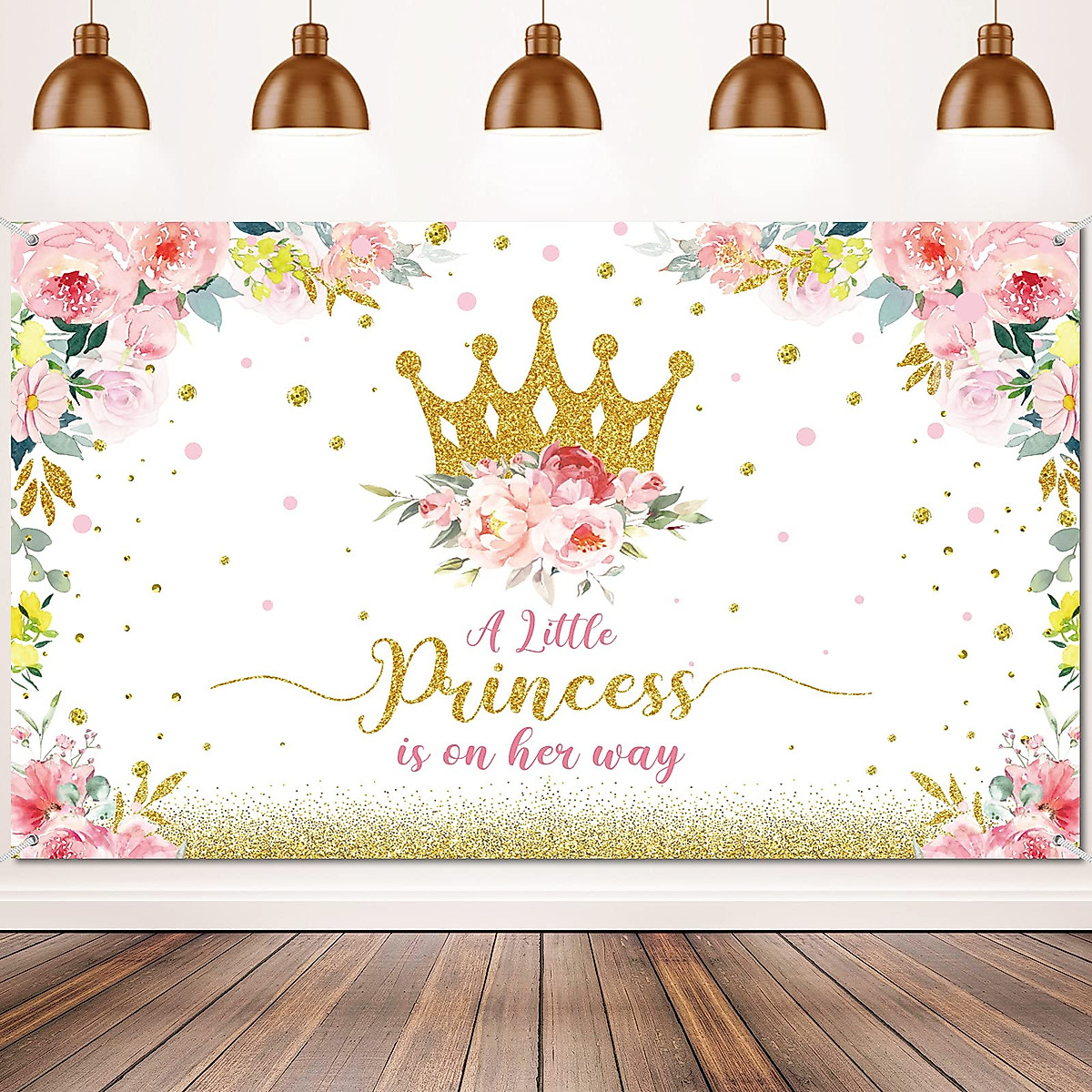 Baby Shower Backdrop Little Princess Baby Shower Party Decorations for Girls Pink Flower Baby Shower Banner Gold Crown Glitter Baby Shower Photography Background Cake Table Decor Photo Booth Props
