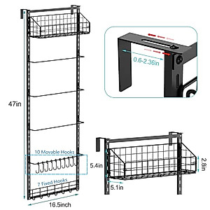 Yociyoga Metal Hat Racks for Baseball Caps, Over the Door Hat Organizer Hat Holder with Door Hooks & 17 Hat Hooks, Adjustable Tier Height Hat Hanger Hat Storage with Storage Basket, Black