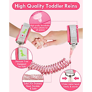 Lehoo Castle Anti Lost Wrist Link for Toddlers, 4.9ft Toddler Harness with Key Lock, Reflective Toddler Wrist Leash, Child Leash Harness, Leash for Kids (Pink)