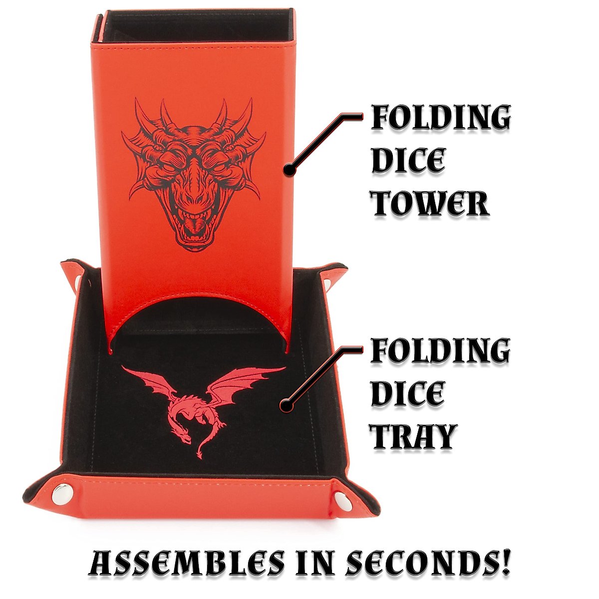 CASEMATIX Portable Dice Tower and Tray Set with Non-Scratch Felt Interior - Folding 8" Dice Rolling Tower