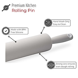 husMait Silicone Rolling Pin - Premium Kitchen Baking Pin for Rolling and Baking - Great for Making Dough, Bread and Pizza