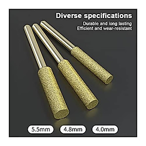 3/4/5/6pcs Diamond Coated Cylindrical Burr 4/4.8/5.5mm Chainsaw Sharpener Stone File Chain Saw Sharpening Carving Grinding Tools (Color : Gold 3pcs Set 3, Size : /)