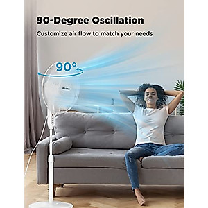 PELONIS 16'' Pedestal Remote Control Oscillating Stand Up Fan 7-Hour Timer, 3-Speed, and Adjustable Height,Electric Cooling Fans for Home Office Bedroom Use