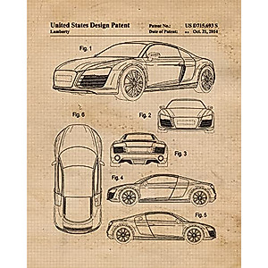 Classic Cars Collection Patent Prints, 4 (8x10) Unframed Photos, Wall Art Decor Gifts Under 20 for Home Office Man Cave College Student Teacher F1 McLaren Aston Martin Audi Porsche Team Racing