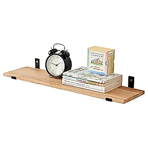 TRWISWDC Floating Shelves Wall Mounted 24 inches Oak Natural Floating Wood Shelf with Lip Brackets for Bedroom Living Room Kitchen Bathroom Rustic Wall Storage Shelves