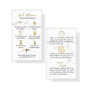 Lash Extension Aftercare Instructions Cards | 50 Pack | Double Sided Size 3.5 x 2" inches After Care (2-3 Week Fillers) | Marble Look with Gold Icons Design