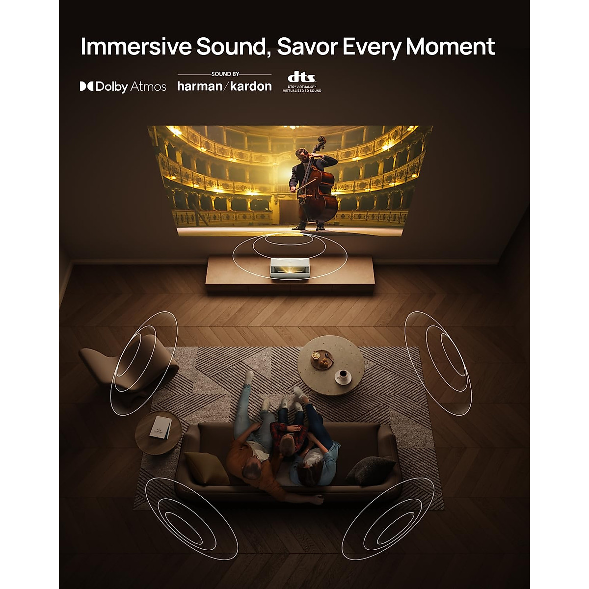 XGIMI Aura 4K UHD Ultra Short Throw Laser Projector for Home Theater, 2400 ANSI Lumens, 80% DCI-P3 & 90% Rec.709, HDR10, 60W Harman Kardon Speakers, Android TV 10.0, Wireless Casting