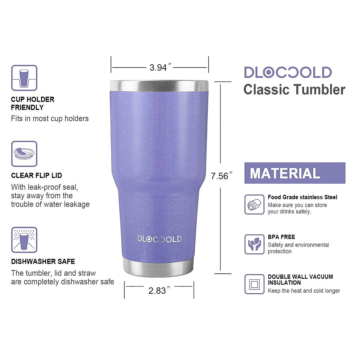 DLOCCOLD 30 oz Tumbler with Lid and Straw, 18/8 Stainless Steel Vacuum Insulated Coffee Tumbler,Insulated Travel Mug Water Cup with Leak-Proof Flip Lid,Metal Straw,Cleaning Brush & Gift Box