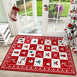 BEIMO Red Area Rug 2x3 Christmas Rug Entryway Kitchen Rug Snowflake Doormat Holiday Decor Print Plaid Floor Cover Bathroom Mat Non Slip Low Pile White Living Room Bedroom Carpet with Gripper