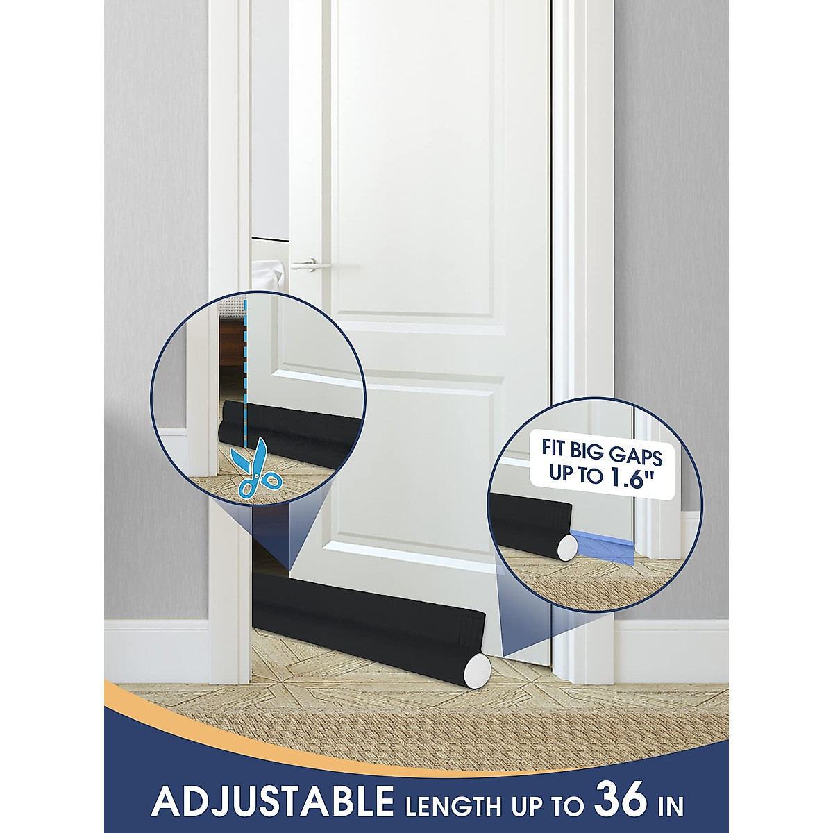 Door Draft Stopper, Draft Stoppers for Bottom of Door, Adjustable Door Sweep Noise Blocker 36inch, Sound Proof for Interior Exterior Doors