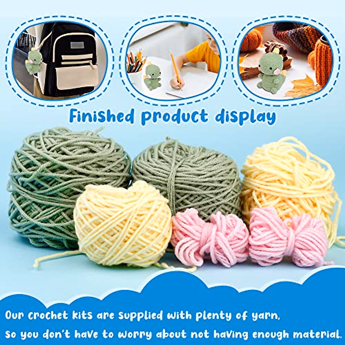ZXIIXZ Crochet Kit for Beginners, Complete Crochet Kit with Dinosauria Yarn, Hooks, Storage Box, DIY Crafts
