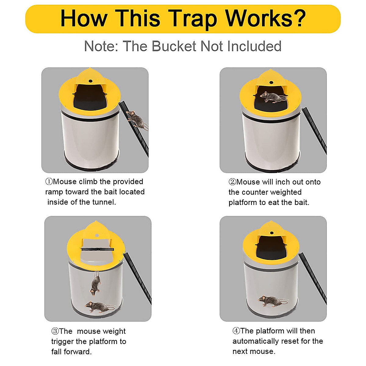 Mouse Trap Bucket - Flip N Slide Bucket Lid Mouse Trap, 5 Gallon Rat Trap Bucket Lid, Detachable Smart Plastic Mouse Rat Trap, Reusable Humane Mousetrap for Indoor Outdoor (1 PCS)