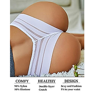 chelectnis Women Thongs Underwear Sexy Lace Bikini Panties Low Rise T Back Seamless Thongs,3 Pack,No Show Stretch Hipster