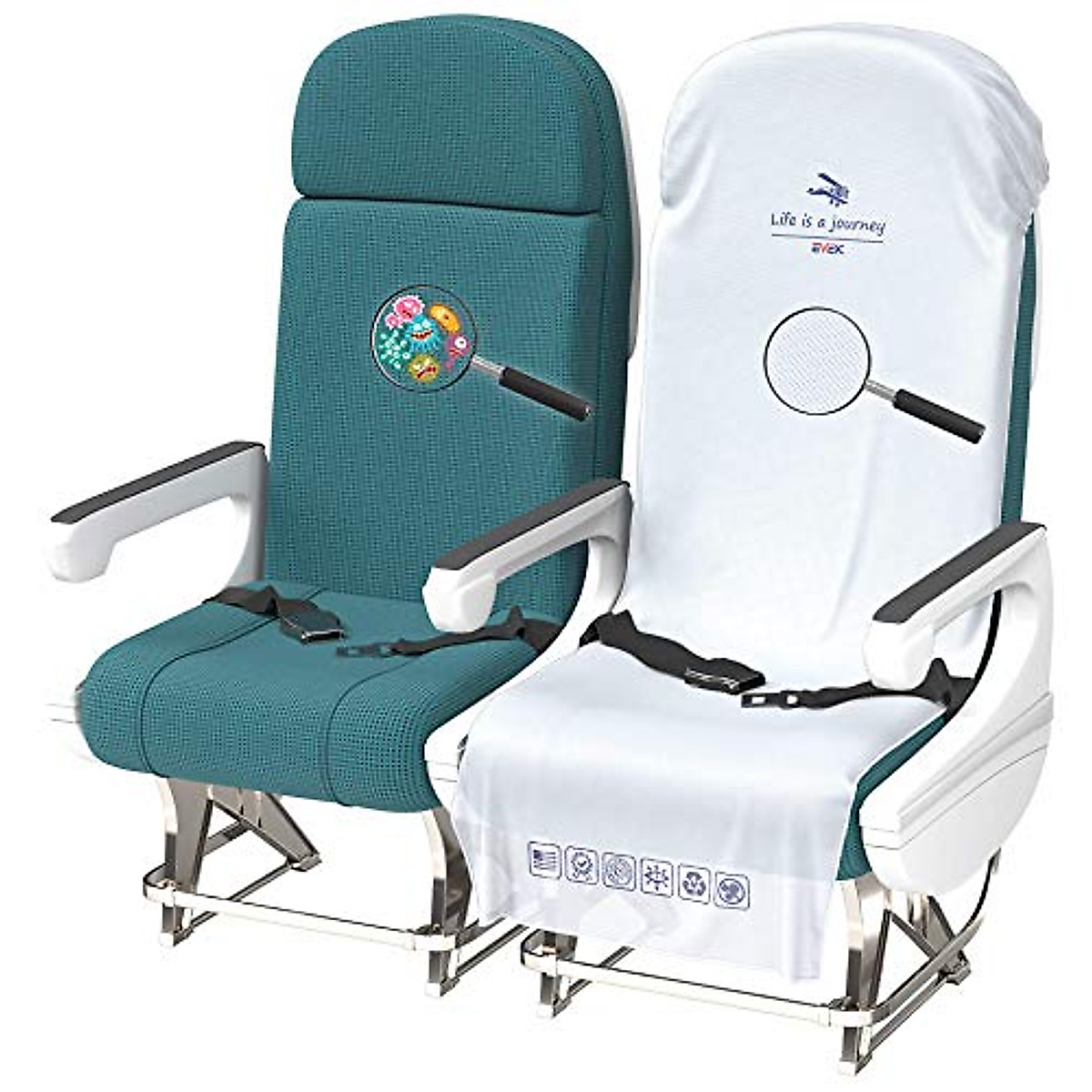 2pcs Protective Airplane Seat Covers for Travel Automotive Seat Cover Plane Protector Cars Taxi Train Public Transit Bus Disposable/Reusable Hygienic (Light, 2-Pack)