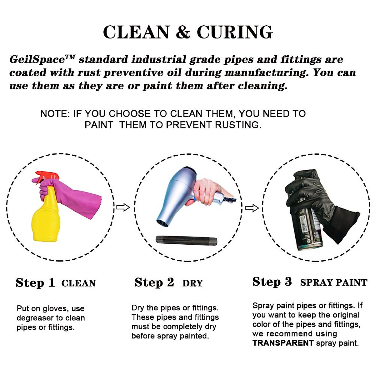 GeilSpace 6 Pack 1/2" × 18" Heavy Duty Pre-Cut Grey Metal Pipe, Industrial Steel Fits Standard Half Inch Threaded Pipes and Fittings - Vintage DIY Industrial Shelving (1/2" × 18", Grey)