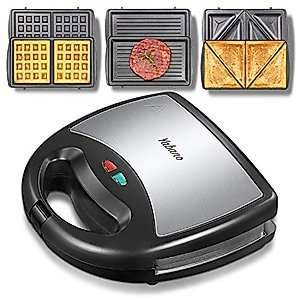 Yabano Sandwich Maker, Waffle Maker, Toaster and Electric Panini Press Grill with Non-stick Coating Plate, Easy to Clean, Heating Up Fast, Black