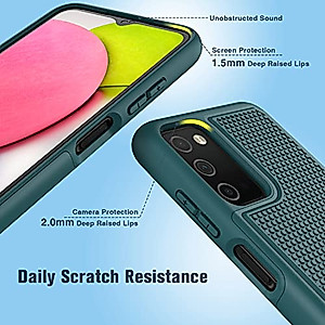 BNIUT for Samsung Galaxy A03s Case Shockproof: Dual Layer Protective Heavy Duty Cell Phone Cover Rugged with Non Slip Textured Back - Military Protection Bumper Tough - 6.5inch (Dark Green)
