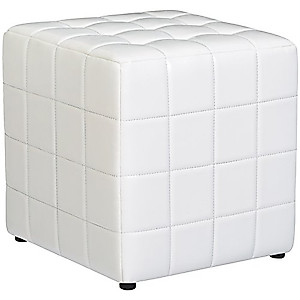FIRST HILL FHW Altair Square Faux-Leather Ottoman - Moonlight White
