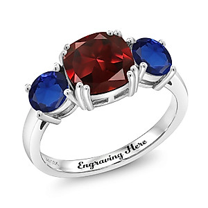 Gem Stone King Build Your Own Ring - Personalized Cushion and Round Birthstones in 925 Sterling Silver Ring (Size 9)