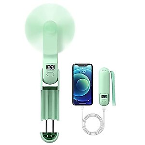 Mini Handheld Fan, Portable Fan 3 IN 1 2000mAh, Battery Operated Fan with LED Display as Phone Holder, Hand Fan USB Rechargeable for Outdoor Travel Camping-Green