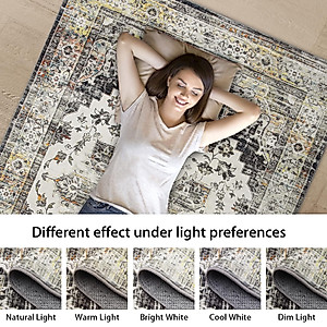 ROYHOME Area Rug 8x10 Machine Washable Rug Traditional Distressed Carpet Stain Resistant Non-Slip Floor Cover Carpet Rug Medallion Accent Rug for Living Room Bedroom Dining Room, Grey