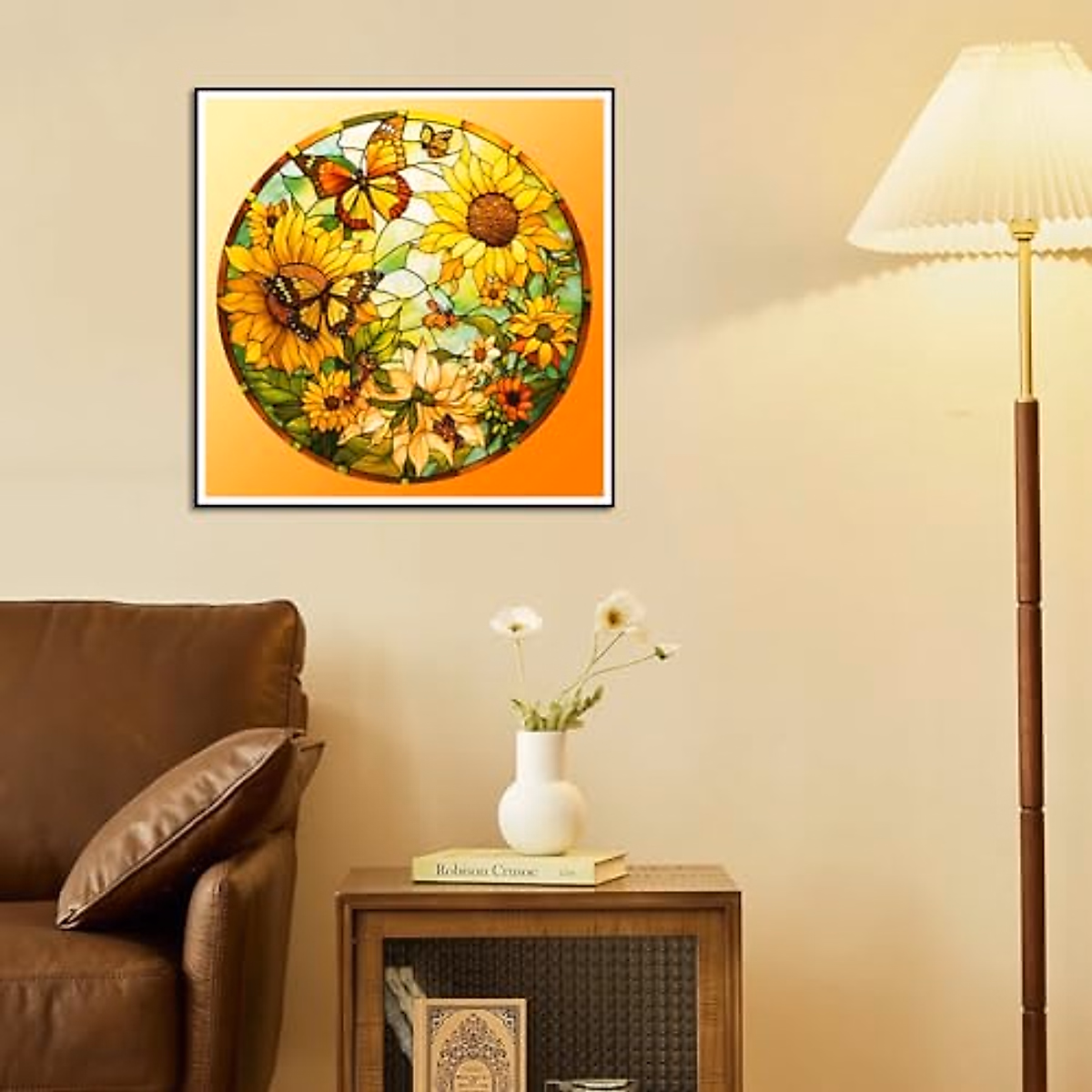 Stalente Diamond Painting Kits for Adults, 5D DIY Diamond Art Kits for Beginners Round Full Drill Diamond Painting for Home Wall Decoration Gift 12×12inch, Sunflower Butterfly