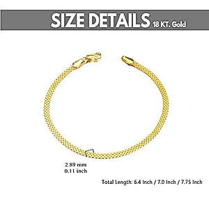 SISGEM 18k Gold Bracelets for Women, Real Gold Italian Mesh Link Chain Bracelet Jewelry for Ladies (2.8 mm)