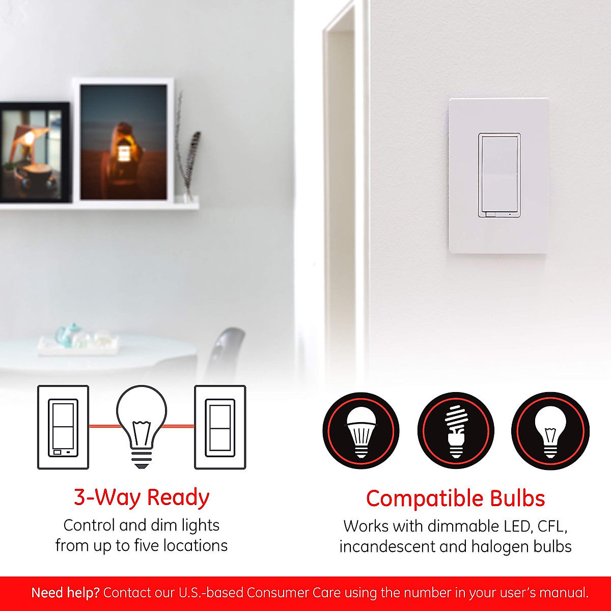 Enbrighten 43080 Zigbee Light QuickFit and SimpleWire, Pairs Directly with Echo Studio/Show 10/Plus 1st & 2nd Gen, Paddle Smart dimmer, White & Light Almond