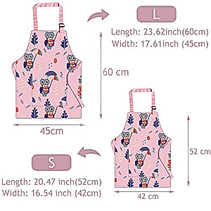 Pipoobear Kids Apron and Chef Hat for Girls Aged 6-12, Pink Children Kitchen Chef Costume Dress Up Set, Toddler Cotton Apron with Pocket and Adjustable Strap for Cooking Baking Painting Gardening