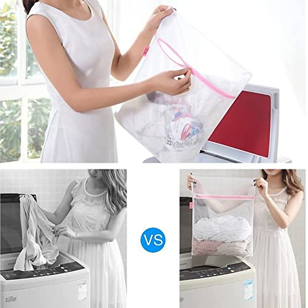 Mesh Laundry Bags 1 Extra Large, 2 Large & 2 Medium Bags , 5 Pcs Set For Delicates, Bra, Lingerie, Underwear, Hosiery, Baby Laundry, Clothing Washing, Travel Laundry Bag, White