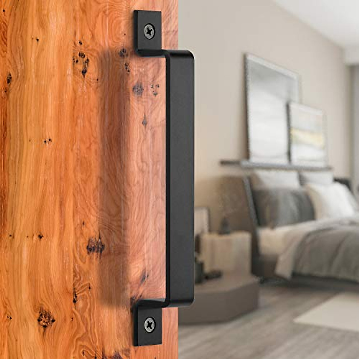 FaithLand Barn Door Handle, Black 10 inch Gate Handle Set (Pack of 2), Door Pull, Pull Handle for Sliding Barn Door Gate Cabinet Closet Drawer Garage Shed- 2 Sets of Different Lengths Screws Included