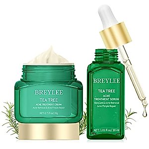 Acne Treatment Kit, Tea Tree Oil Serum & Cream,Skin Care Set for Prone Face Sensitive, Cystic Acne Pimples Scars Remover, Redness Relief, Niacinamide Facial Moisturizer, Anti Aging, Daily Prevention